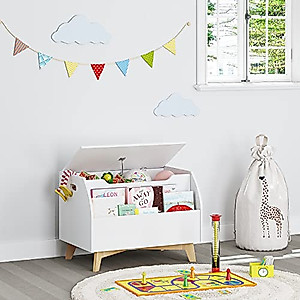 UTEX Children Toy Box with Front Book Storage Area, Kids Toy Storage Bench, White