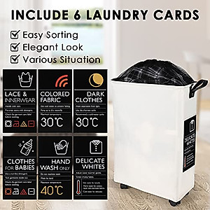 zzolee - Laundry Basket with Wheels, Slim Laundry Hamper with Laundry Cards, Ideal for Camper and Dormitory, 23x15x7.5 inch