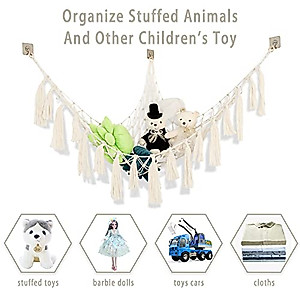 YELIENM Stuffed Animals Net or Hammock with LED Light, 59 inch Toy Hammock Net for Stuffed Animals Corner Hanging Stuffed Animal Storage Stuffed Animal Holder for Nursery Kids Bedroom (White)…