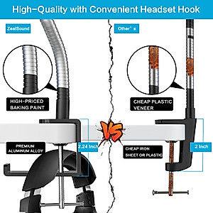 ZealSound Microphone Arm Stand,19 Inch Long Universal Gooseneck Desktop Mic Stand with 3/8" to 5/8" Adapter and Microphone Clip Holder, Upgraded Heavy Duty Desk Clamp for Blue Snowball Ice Mics Spark