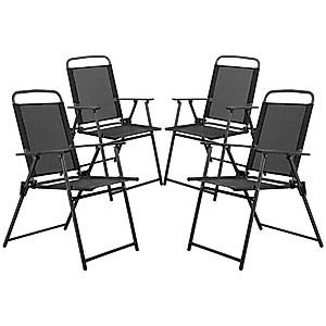 Vongrasig Folding Patio Dining Chairs Set of 4, Small Metal Outdoor Sling Chairs, Patio Furniture Set 4 Folding Chairs for Lawn, Garden, Deck, Backyard, Black