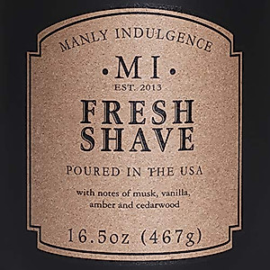 Manly Indulgence Fresh Shave Jar Candle 16.5 oz - Musk, Vanilla & Bergamot - Woodsy Amber & Cedarwood - Up to 60 Hour Burn - Soy Blend Wax, USA Poured
