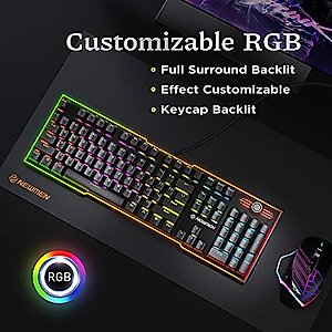 Newmen GM711 Gaming Keyboard Full Size RGB Backlit Hot-Swappable Mechanical Keyboard with Multimedia Control 104-Key Wired PC Gaming Keyboard for Windows Mac(Red Switch)