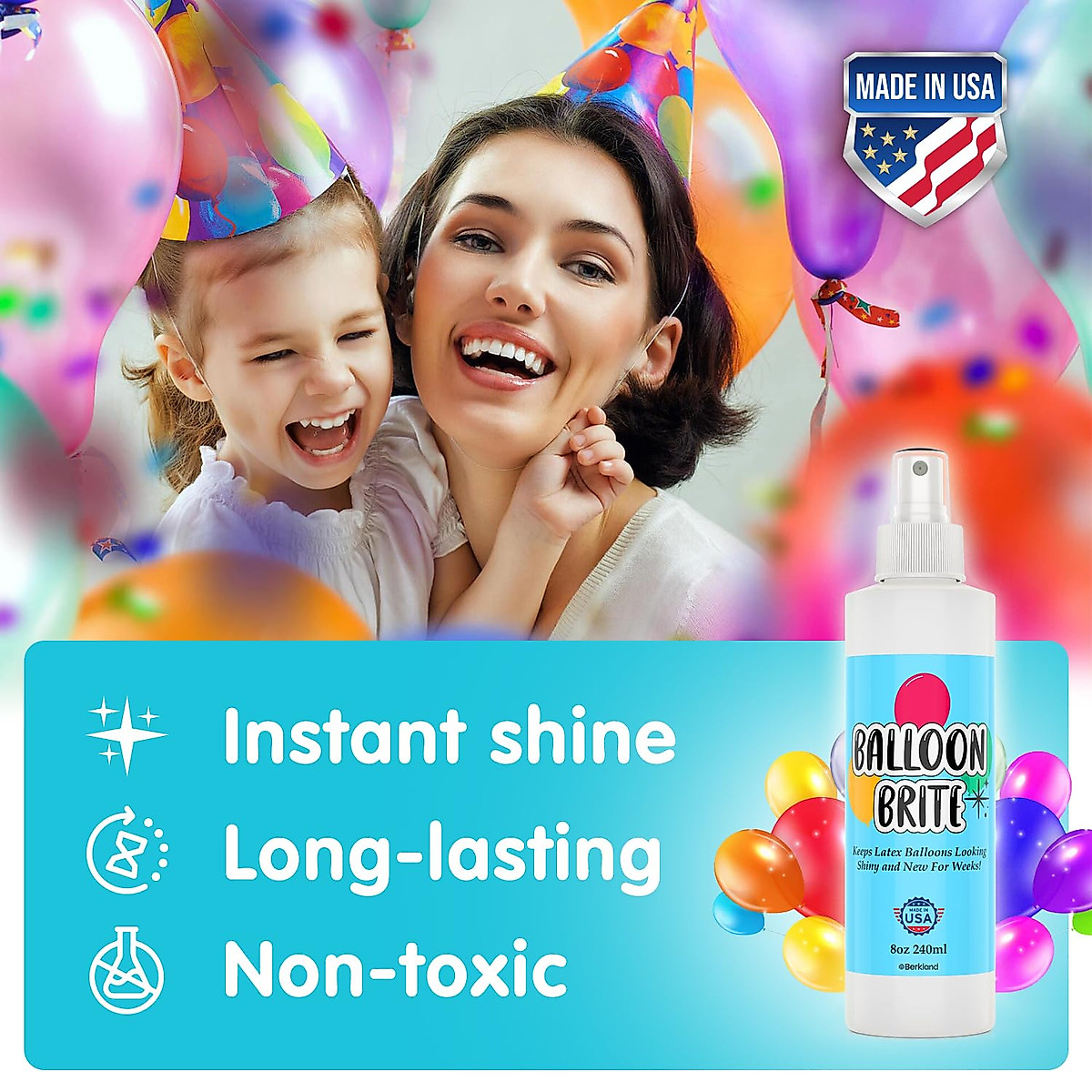 8 oz Balloon High Shine Spray for Latex Balloons - Balloon Spray Shine for an Elegant Hi Gloss Finish in Minutes - Specially Formulated Balloon Glow Spray Made in USA