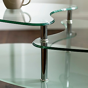 Walker Edison Modern Glass Coffee Table Living Room Accent Ottoman Storage Shelf, 37 Inch, Glass