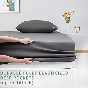 LBRO2M Bed Sheet Set Queen Size 16 Inches Deep Pocket 1800 Thread Count 100% Microfiber Sheet,Bedding Super Soft Comfortable, Cool Warm,4 Piece（Dark Grey）