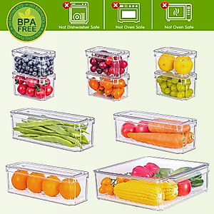 GODORIO Set of 10 Fridge Organizers, Stackable Refrigerator Organizer Bins with Lids, BPA-Free Fridge Organizers and Storage Clear Containers, Clear Plastic Pantry Storage Bins for Fruits, Vegetable