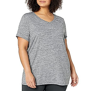 Amazon Essentials Women's Tech Stretch Short-Sleeve V-Neck T-Shirt (Available in Plus Size), Pack of 2, Black/Dark Grey Space Dye, XX-Large