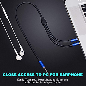 Tan QY Headphone Splitter 5FT, Headphone Splitter for Computer 3.5mm Female to 2 Dual 3.5mm Male Headphone Mic Audio Y Splitter Cable Smartphone Headset to PC Adapter (5Ft/1.5M, Blue)
