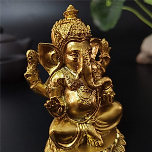 YODOOLTLY Gold Lord Ganesha Statues- Hindu Elephant God Statue Resin Sculpture Indian Ganesh Buddha Figurine Handmade Gift Decoration Ornaments for Home, Garden, Car