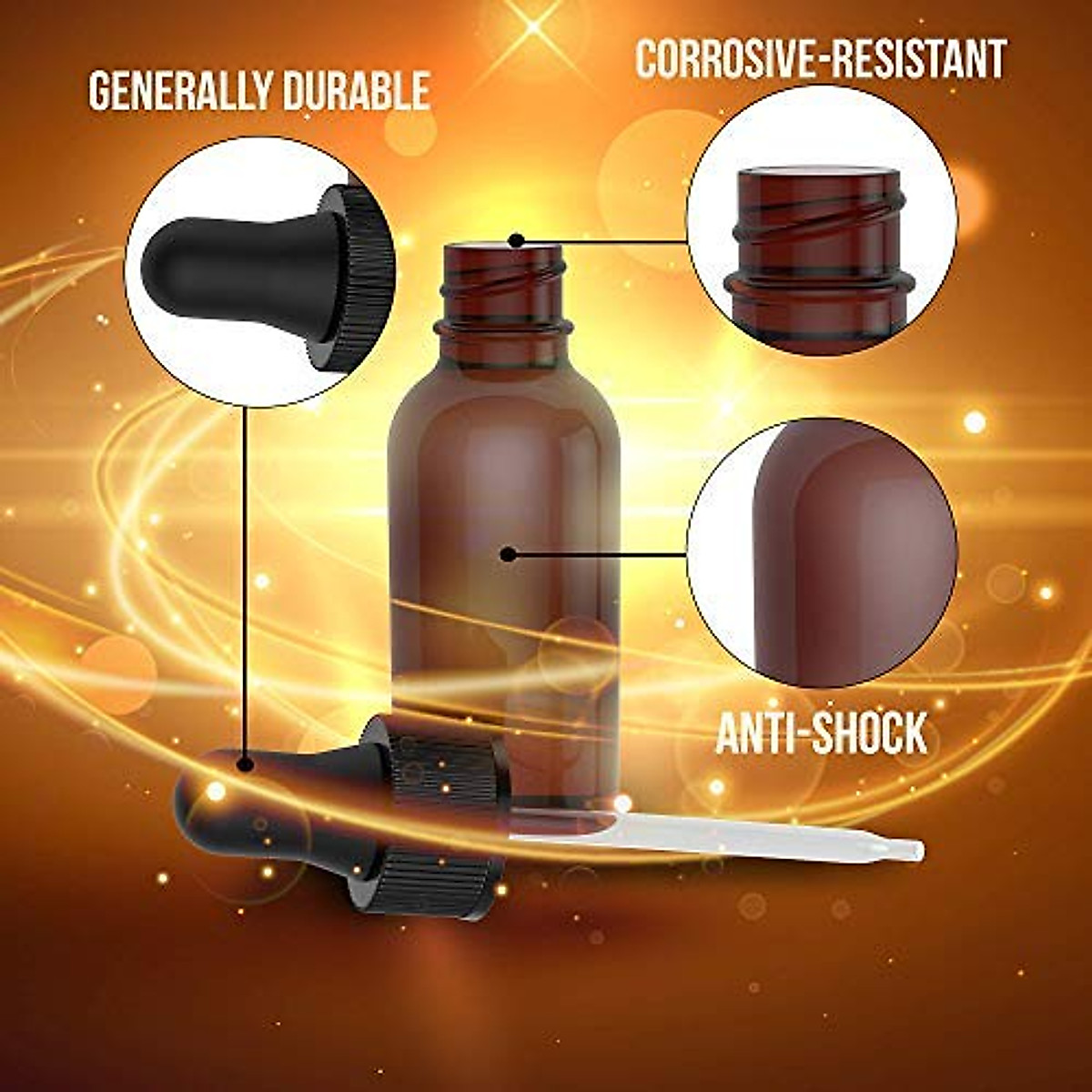 Nylea 4 Pack Essential Oil Dropper Bottles - Round Boston Empty Refillable Amber Bottle with Glass Dropper for Liquid Aromatherapy Fragrance Lot - (1/2 oz) 15ml