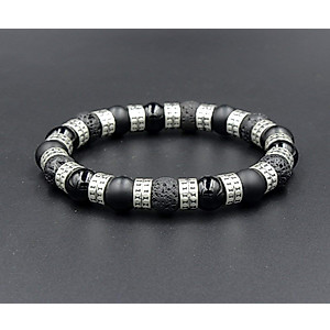 Mixed Black Stone and Sterling Silver Bracelet, Lava Stone, Matte Black, Polished Onyx, Bracelet for Men, Quality Beaded Jewelry