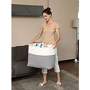 22"x14"x18" Mega Size Rectangular Extra Large Storage Basket, Cotton Rope Storage Baskets, Woven Laundry Hamper, Toy Storage Bin, for Toys Blanket in Living Room, Baby Nursery, Grey