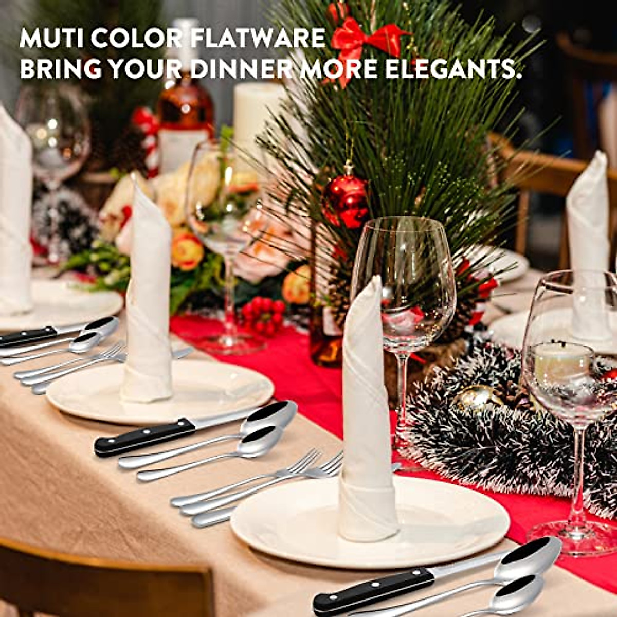 48 pieces Silverware with orgainzer, KITWARE Flatware Service for 8, Stainless Steel Utensil with metal tray, Home & Kitchen Mirror Polish Cutlery, Dishwasher Safe