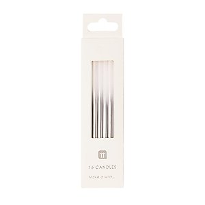 Talking Tables Pack of 16 White and Silver Birthday Candles with Holders | Long & Tall 4" | Cake Decorations for Birthday, Wedding, Anniversary, NYE