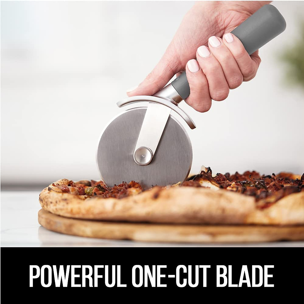 Gorilla Grip Manual Can Opener and Pizza Cutter, Can Opener Includes Built in Bottle Opener, Pizza Cutter is Rust Resistant, Both in Gray Color, 2 Item Bundle