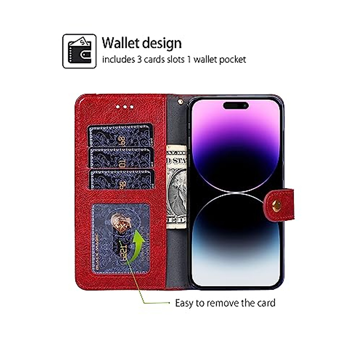 Arseaiy Case for VIVO V20 Flip Phone Case PU Leather Zipper Pocket Wallet Case Cover with Card Holder Kickstand Shell Red