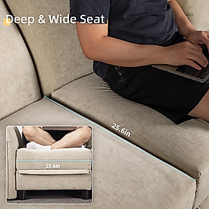 LLappuil 7 Seater Sectional Sofa Couch U Shaped Chenille Modular Sofa for Living Room with Ottoman, Adjustable Armrest/Backrest, 114.2" Width, Khaki