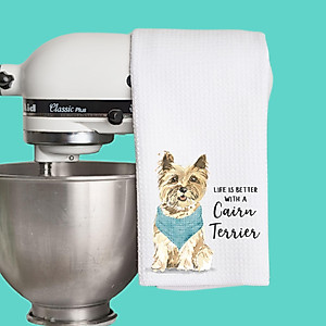 Watercolor Life is Better with a Cairn Terrier Microfiber Kitchen Tea Bar Towel Gift for Animal Dog Lover