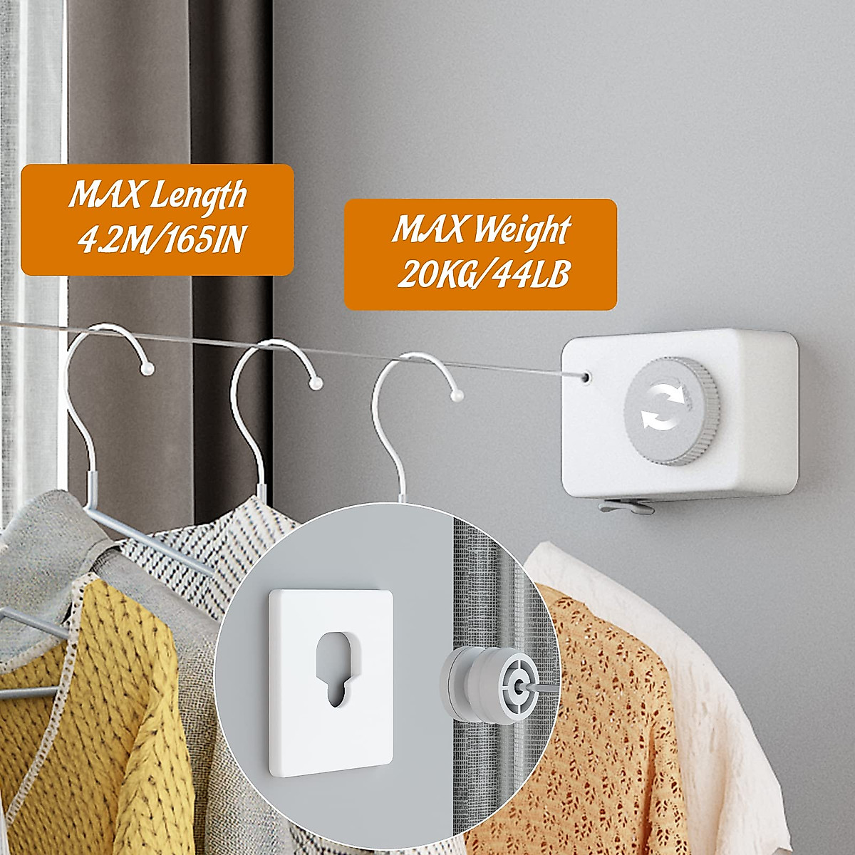 Dancrul Retractable Clothesline Indoor, Clothes Line Retracting Outdoors, Wall Mounted Clothes Line Outdoors Set,13.8 Ft Heavy-Duty Retractable Laundry Line,White