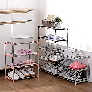 Daofako 3 Tiers Small Shoe Rack .Stackable Shoe Shelf Storage Organizer for Entryway Hallway Closet Bathroom Living Room (Black)