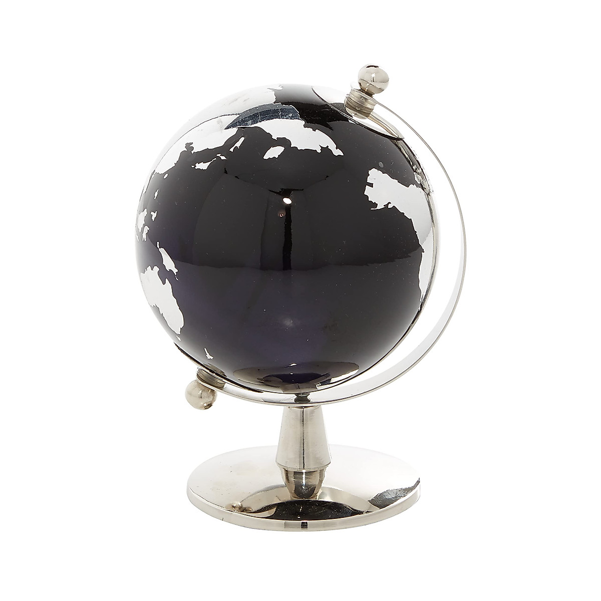 Deco 79 Stainless Steel Metal Globe with Silver Accents, 6" x 6" x 8", Black