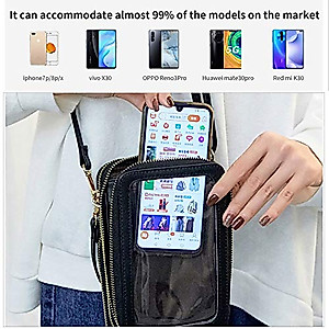 Touch Screen Crossbody Cellphone Purse, RFID Blocking Wallet Adjustable Straps Handbag PU Leather Shoulder Bag with Card Slots Multiple Zipper Closure for Women (Black)