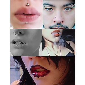 Vsnnsns 16G Lip Rings Stainless Steel Horseshoe Labret Monroe Lip Rings Nail Cartilage Tragus Helix Earrings Studs Septum Ring Medusa Piercing Jewelry Retainer for Women Men Silver Black 8mm