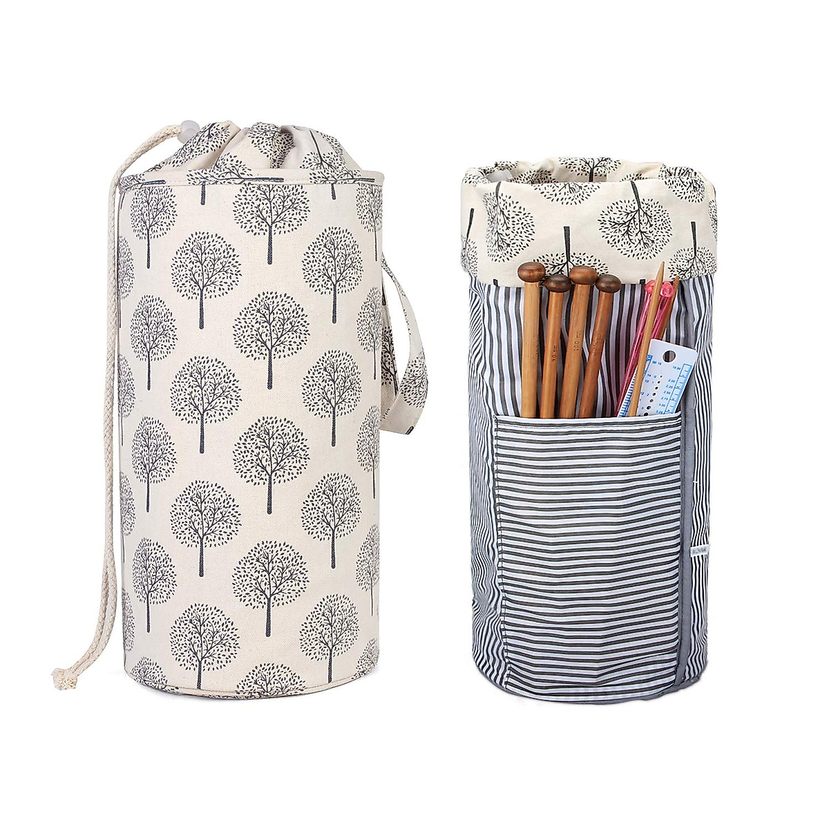 Luxja Small Yarn Storage Bag, Portable Knitting Bag for Yarn Skeins, Crochet Hooks, Knitting Needles (up to 10 Inches) and Other Small Accessories (Small/Trees)