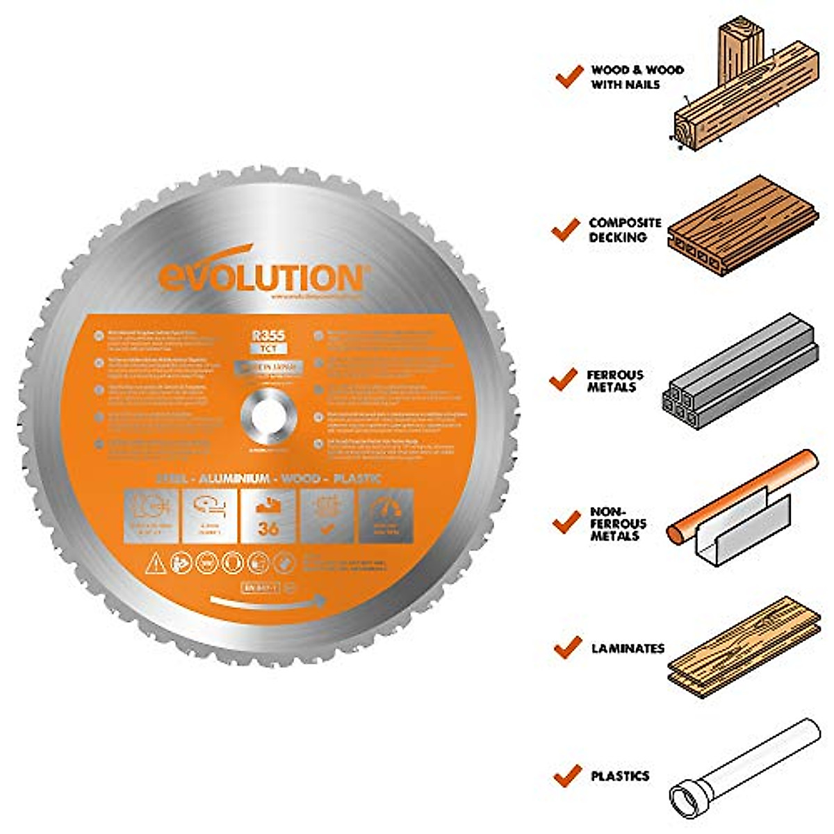 Evolution RAGE355BLADE- 14” Multi-Material Blade , Silver