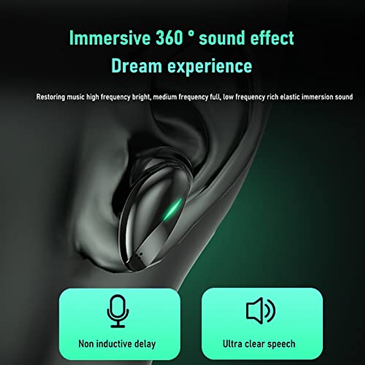 Bluetooth 5.2 Earphones with RGB Light Wireless Earbuds with Wireless Charging Case,with Earhooks Headset Built-in Mic for Sport,Clear Calls,Work,Music