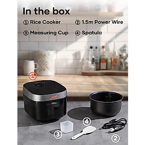 Offacy Rice Cooker Maker 8 Cup Uncooked 8 Preset Programs, Smart Fuzzy Logic, Large Stainless Steel Steamer, Friendly Touch Panel and LED HD Display, Auto Keep Warm, Quick Cook, Black