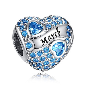 IBAGKE Birthstone Charms for European Bracelet 925 Sterling Silver Dangle Charm Beads Pendants for Bracelets Charms DIY Jewelry birthday Gift for Women (March Birthday Charms)