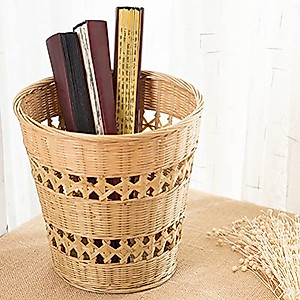 Cabilock Woven Woven Storage Baskets Waste Basket Trash Can Wastebasket Garbage Container Bamboo Laundry Hamper Basket for Bathroom Kitchen Home Woven Storage Bins Office Woven Rubbish Container