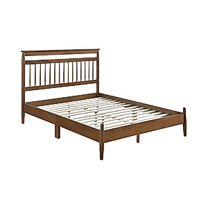 Lexicon Bed Frame with Headboard, Mid Century Modern Bed Frame with Spindle Headboard, Wood Platform Bed Frame Mattress Foundation No Box Spring Needed, Queen Bed, Caramel