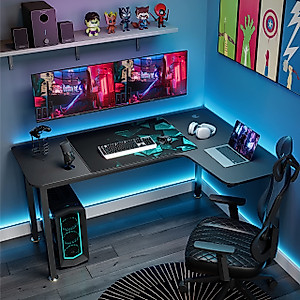 It's_Organized L Shaped Gaming Desk, 60 Inch Corner Computer Desk, Study Writing Desk, Ergonomic Gaming Table Workstation with Large Mouse Pad, Sturdy Metal Frame, Easy to Assemble, Right Side Black