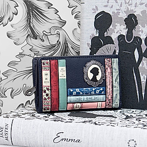 Yoshi Jane Austen Bookworm Flap Over Ladies Purse, Genuine Leather Womens Wallet, Navy, One Size, Classic