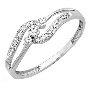 Dazzlingrock Collection 0.20 Carat (Cttw) Round White Diamond Women 3 stone Promise Ring 1/5 CT, 10K White Gold, Size 6.5