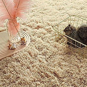 Andecor Soft Fluffy Bedroom Rugs, 8 x 10 Feet Indoor Shaggy Plush Area Rug for Boys Girls Kids Baby College Dorm Living Room Home Decor Floor Carpet, Camel