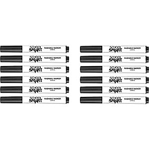 School Smart Washable Art Markers, Conical Tip, Black, Pack of 12