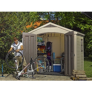 Keter Factor 8x6 Large Resin Outdoor Shed for Patio Furniture, Lawn Mower, and Bike Storage, Taupe/Brown