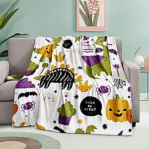 Herside Cute Halloween Throw Blanket for Boys Girls Kids,Soft Cartoon Flannel Fleece Blanket with Kawaii Ghost Pumpkin Printed Ultra Fluffy Blanket Lightweight Couch Sofa Bed Throw Blanket