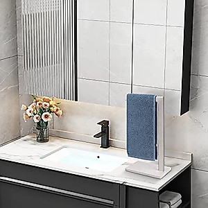 BathAce Hand Towel Holder, Hand Towel Stand for Bathroom with Marble Base, 304 Stainless Steel Stand L Shape Hand Towel Rack Free-Standing Towel Bar for Bathroom Kitchen Countertop, Chrome