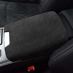 Toworldit Alcantara + ABS Material Central Control Armrest Box Trim Cover Compatible with Audi A6 A7 2019-2021 (Black Gray)