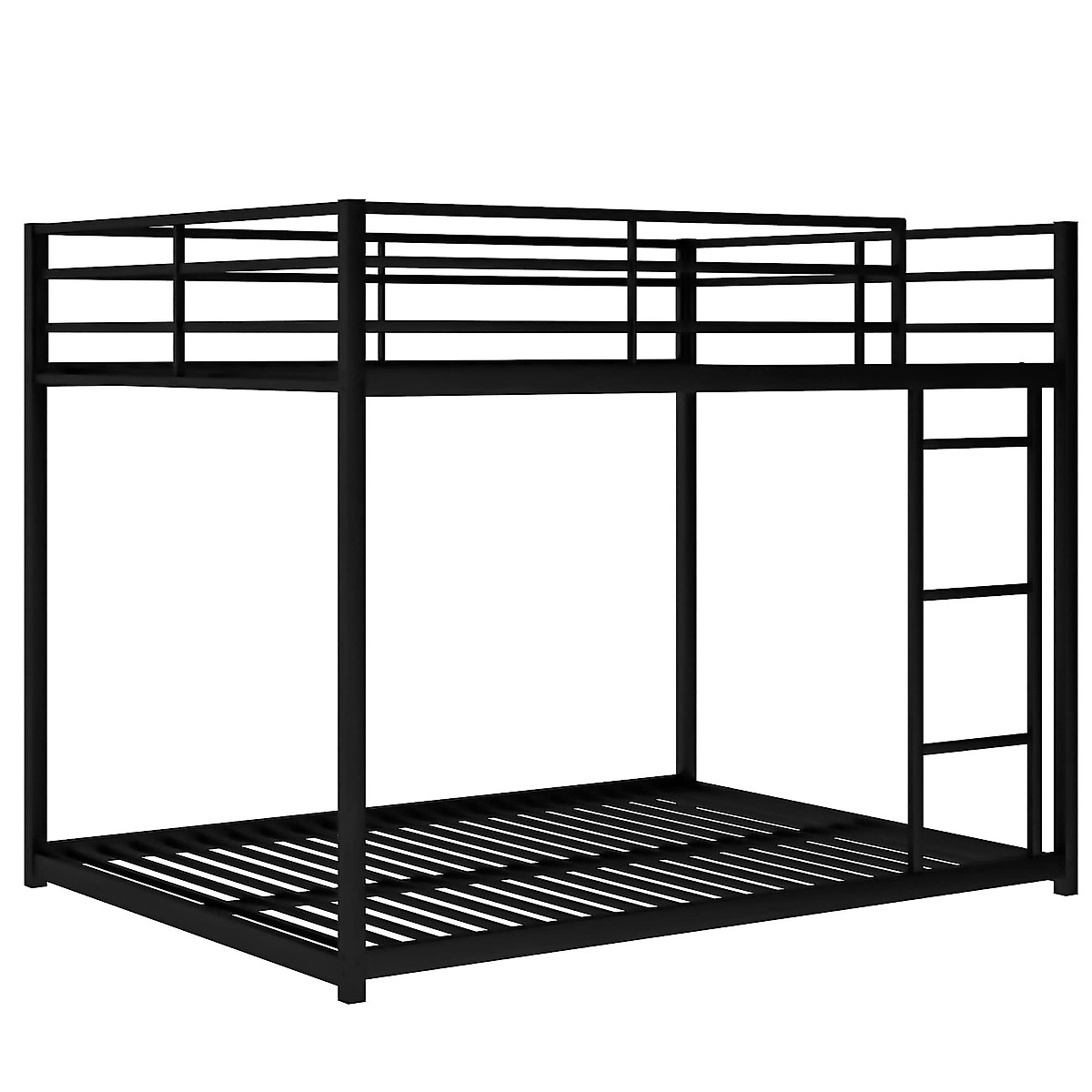 SOFTSEA Low Bunk Bed with Built-in Ladder Full Over Full Floor Bunk Beds Heavy Duty Metal Bunk Bed with Full-Length Guardrail