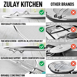Zulay Kitchen Large Splatter Screen for Frying Pan (13") - Blocks Hot Oil Splashes - Stainless Steel Grease Splatter Guard for Frying Pan - Keeps Stoves Clean & Prevents Burns While Cooking (Blue)