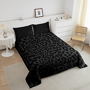 Manfei Leopard Print Comforter Set King Size,Abstract Cheetah Skin Texture Bedding Set,Kids Girls Beauty Woman Room Decor,Rustic Farmhouse Retro Down Comforter,Black Noble Duvet Insert,2 Pillowcases