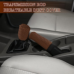 Zufoty 2 Pack Car Gear Shift Knob Cover & Handbrake Cover, Automotive Anti-Slip Breathable Comfortable Handbrake Gear Shift Protector, Universal Vehicle Interior Accessories Fit for Car SUV Truck, Brown