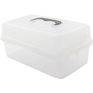 Auniwaig Portable Handled Storage Organizer Box 33cm Plastic Sewing Box Multipurpose Art Tool Container Case Transparent Box with Removable Tray for Art Craft and Cosmetic (33x20x15cm) 1pcs