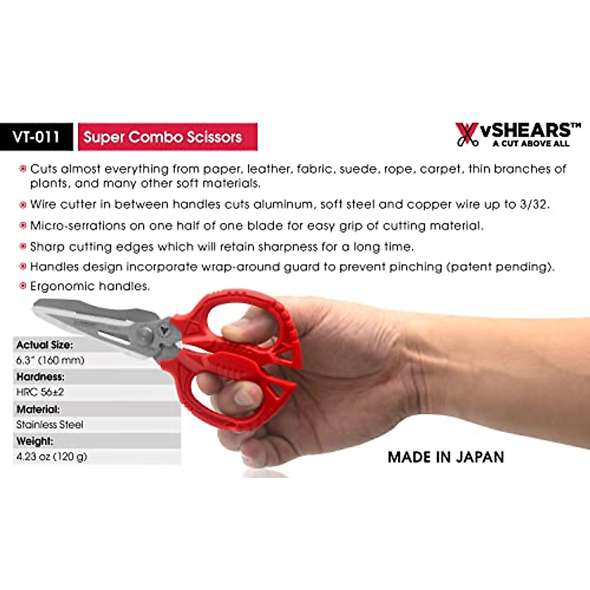 VAMPLIERS vSHEARS: 6.3" All Purpose Heavy-Duty Scissors. 4-in-1 Multipurpose Blade Combination Shears, Premium Japanese Stainless Steel Body. Cuts Carpet, Leather, Rope, Copper Wire and more.…